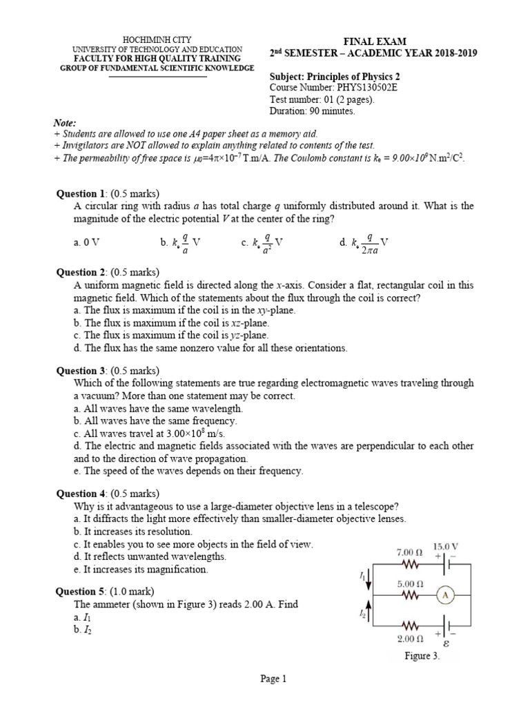 Principles of Physics 2 - 2 Semester - 2018 2019 | PDF | Angular Resolution | Optics