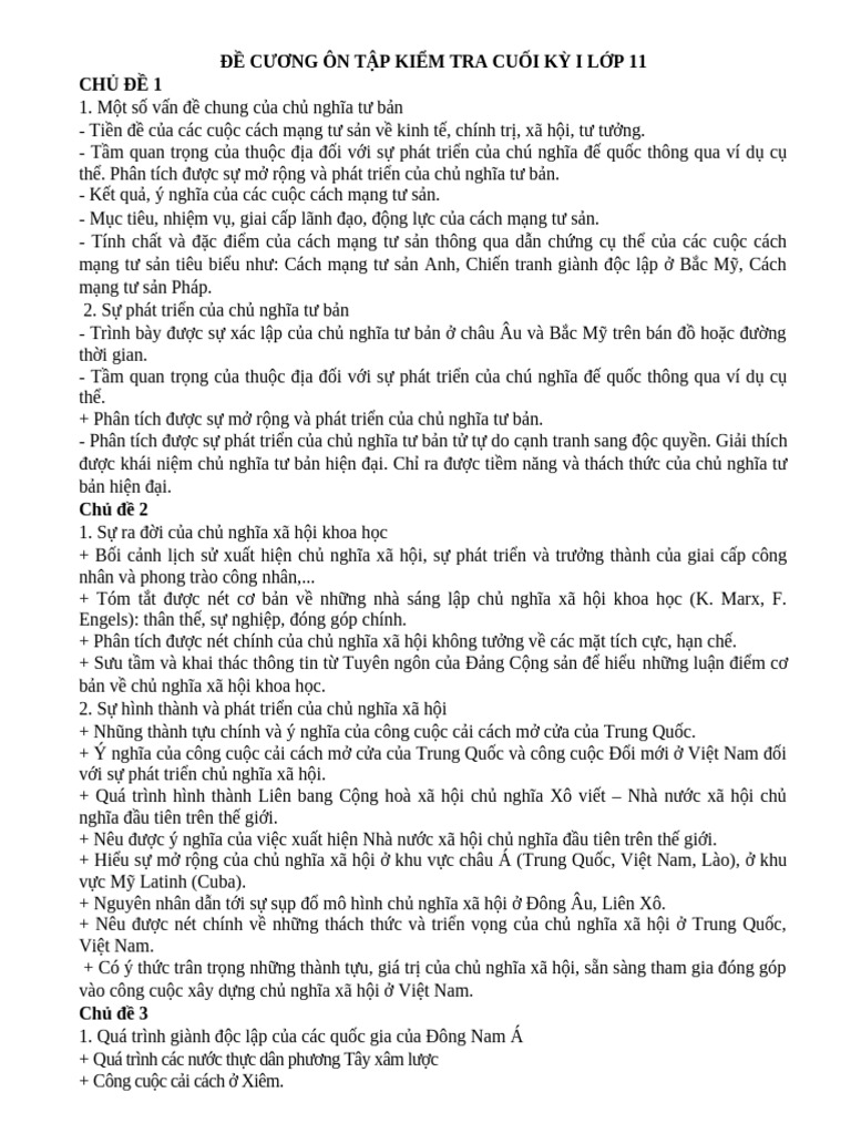 Đề Cương Ôn Ktra Cuối Kỳ I (2024-2025) | PDF