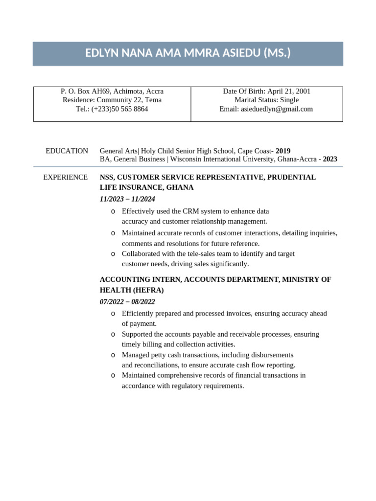 MS._EDLYN_NANA_AMA_ASIEDU_CV[1] Revised | PDF | Customer Relationship ...