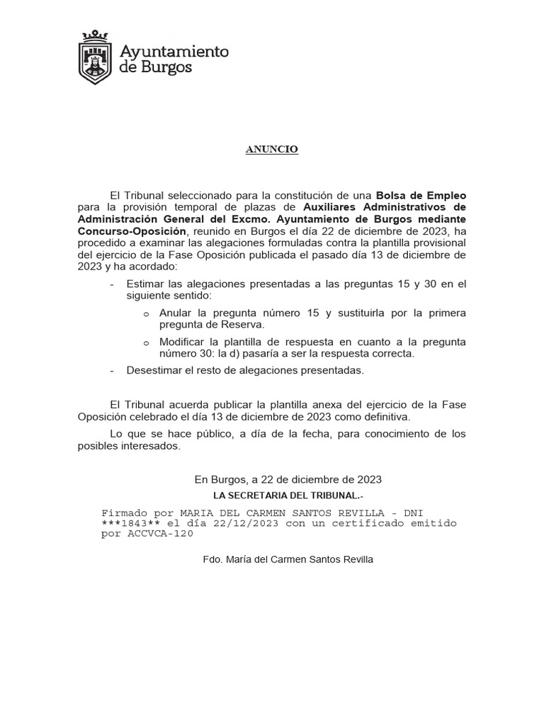 ANUNCIO PLANTILLA DEFINITIVA FASE OPOSICIÓN - Signed | PDF