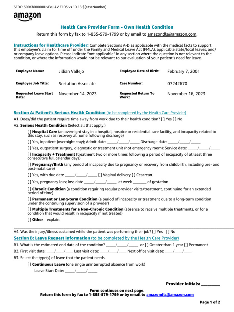 Health Care Provider Form - Own Health Condition | PDF | Patient | Hospital