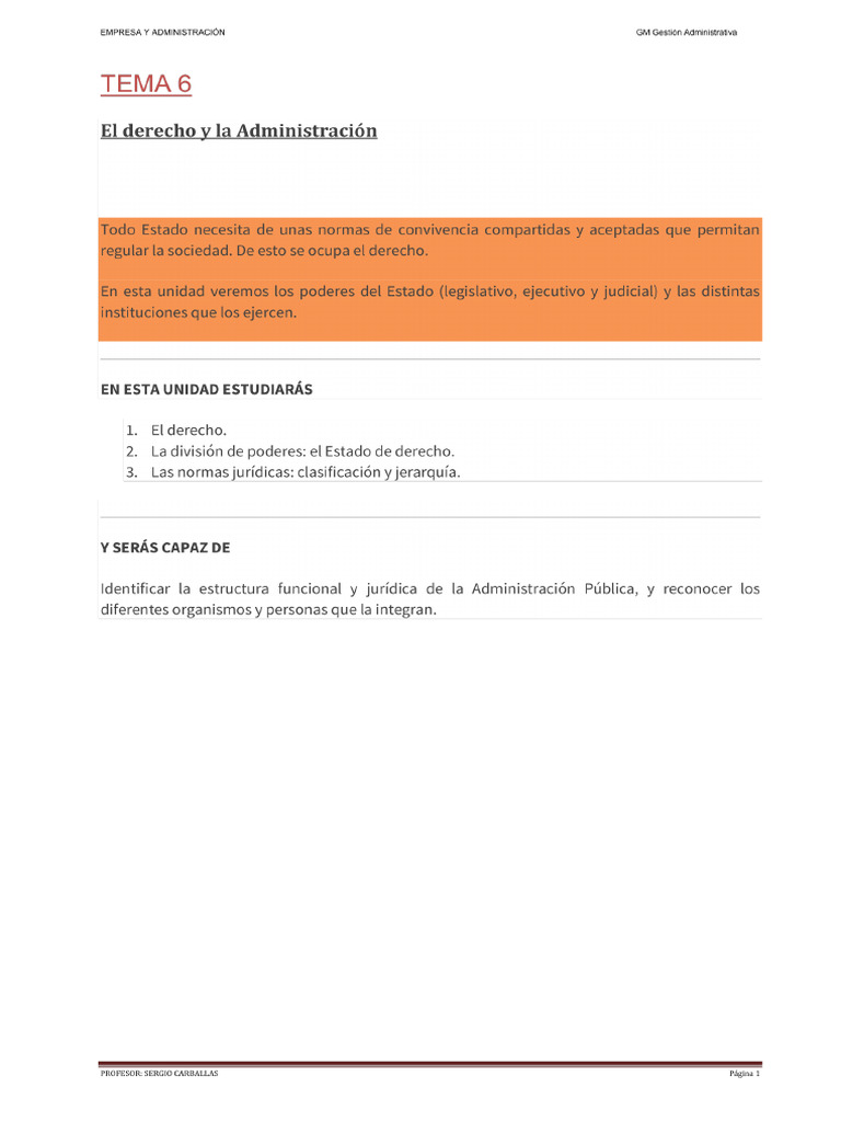 Tema 6 Eya El Derecho y La Administracion | PDF