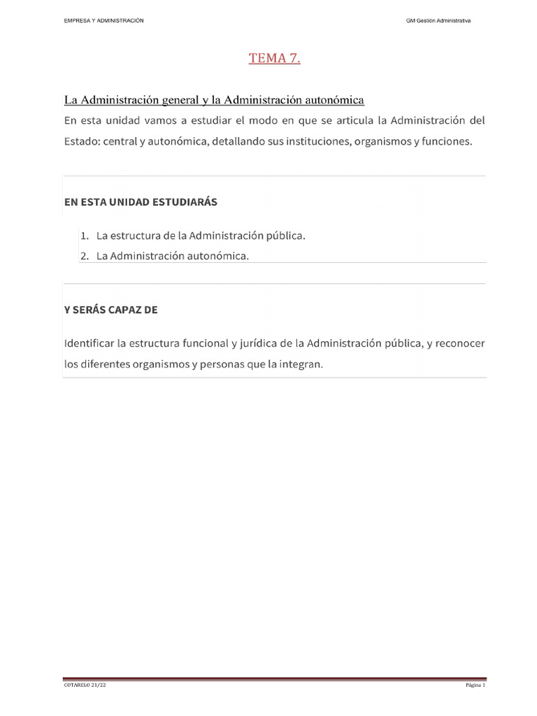 Tema 7 Eya La Admin. General y La Admin. Autonomica | PDF
