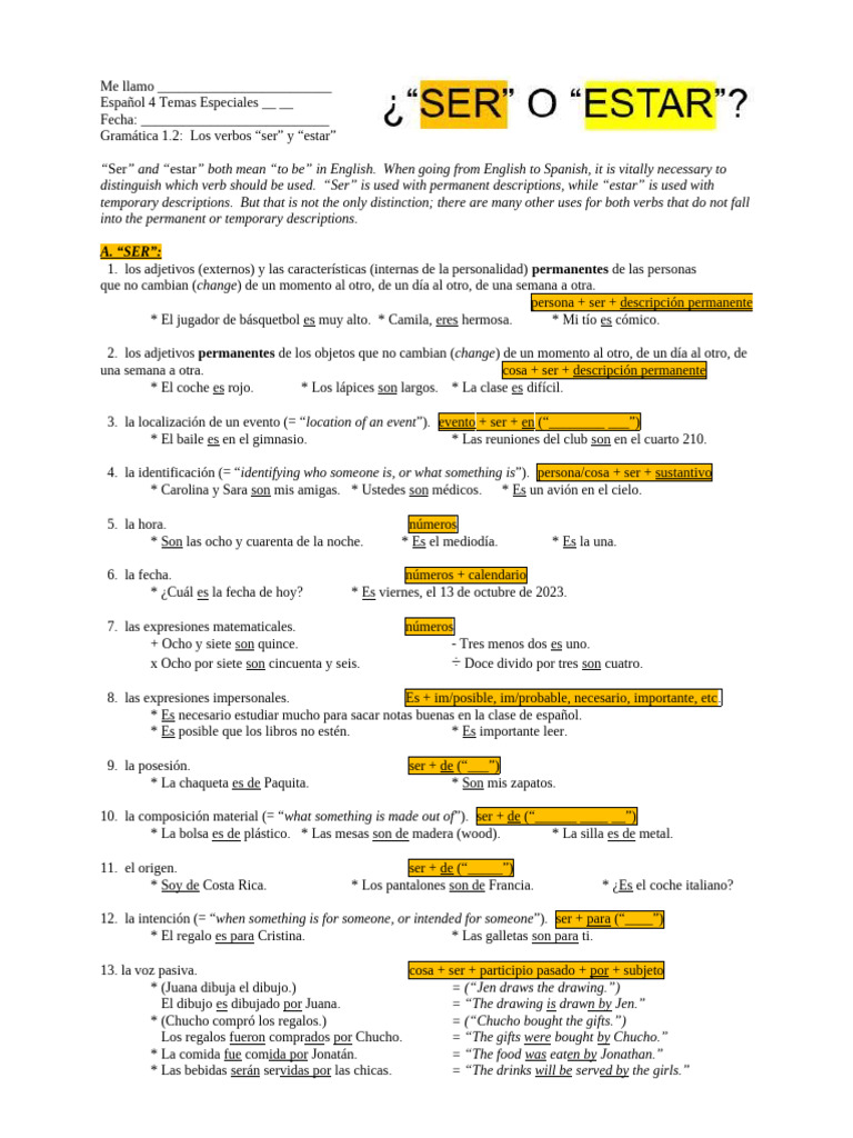 4ST_gram1.2_ser_estar | PDF | Lingüística | Gramática