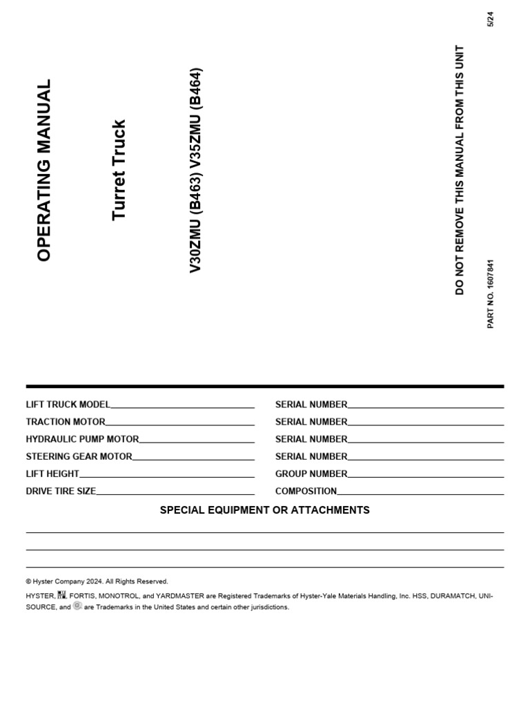 Turret Truck Operating Manual B464 | PDF | Elevator | Forklift