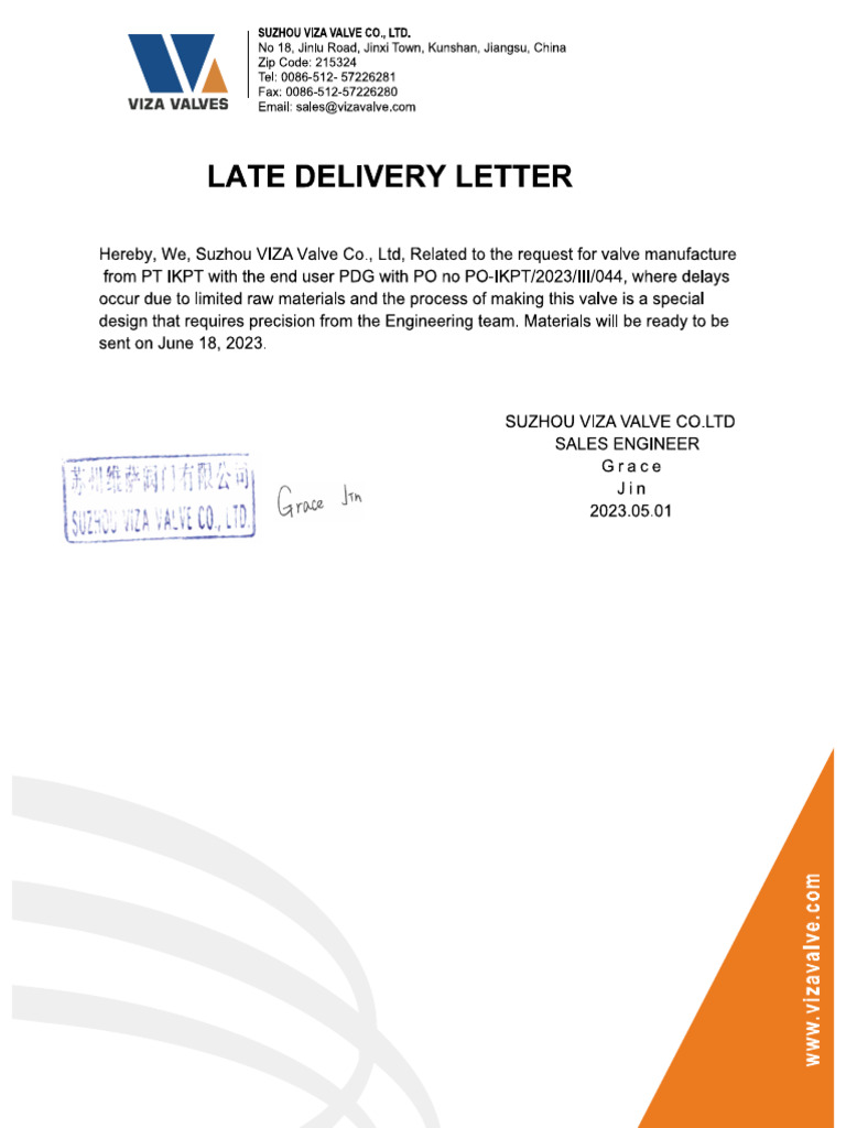Late Delivery Letter | PDF