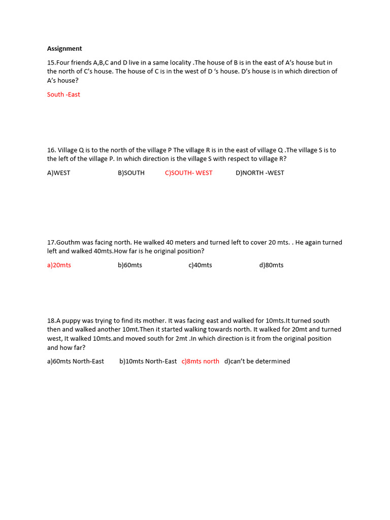 Direction Reasoning Assignment | PDF
