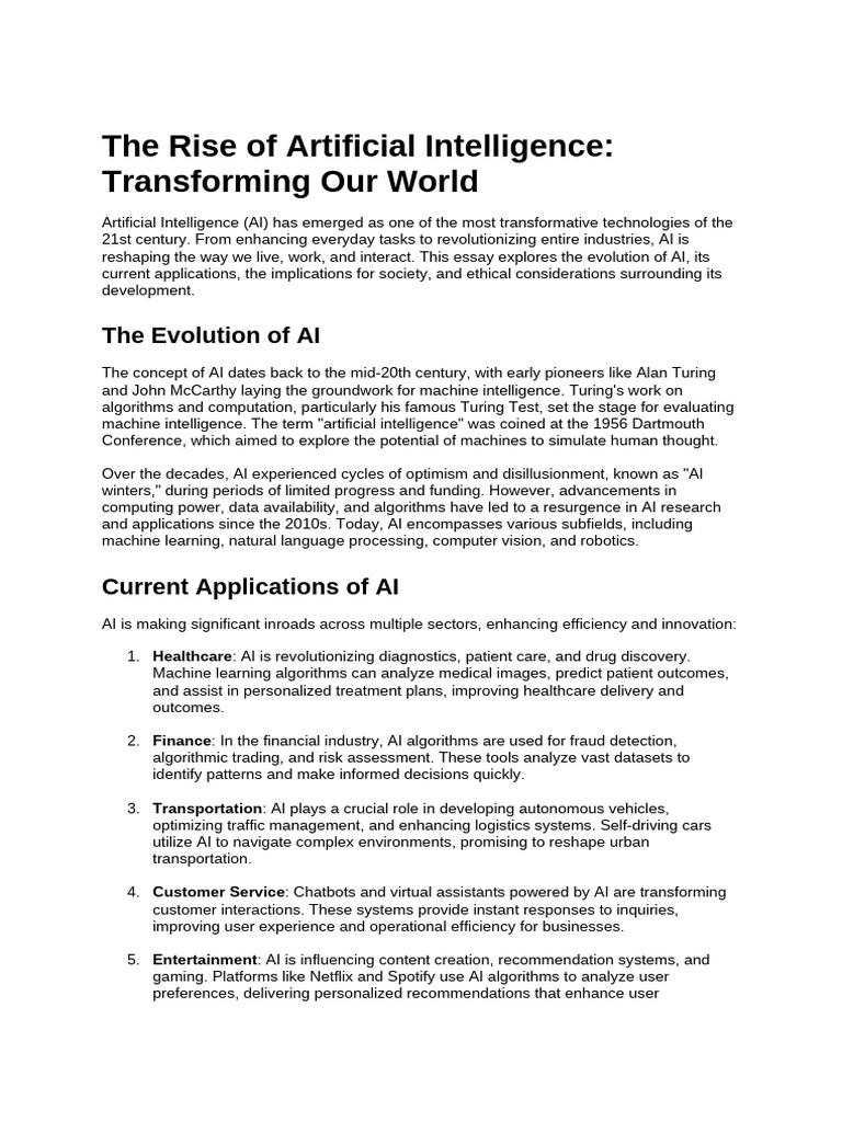 The Rise Of Artificial Intelligence Transforming Our World Pdf Artificial Intelligence