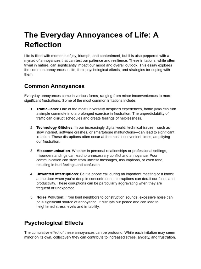 The Everyday Annoyances of Life - A Reflection | PDF | Humour | Psychology