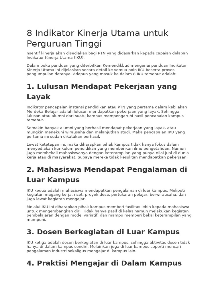 8 IKU untuk Perguruan Tinggi | PDF