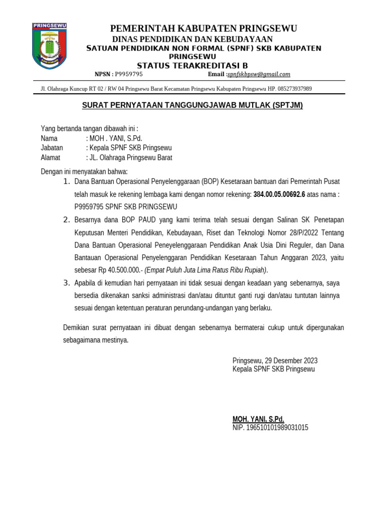 SPTJM Terbaru 2023 | PDF