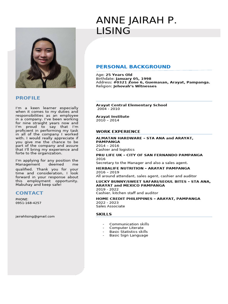 Anne Jairah Resume | PDF
