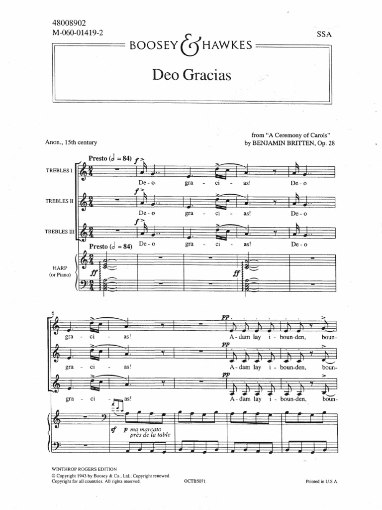 4thG V TR - Deo Gracias (SSA) | PDF