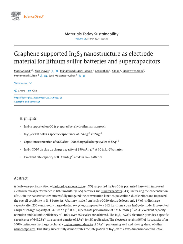Graphene Supported In2S3 Nanostructure As Electrode Material For ...