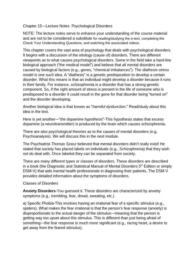 Chapter 15 Lecture Notes--Psychological Disorders %28OER%29 | PDF ...