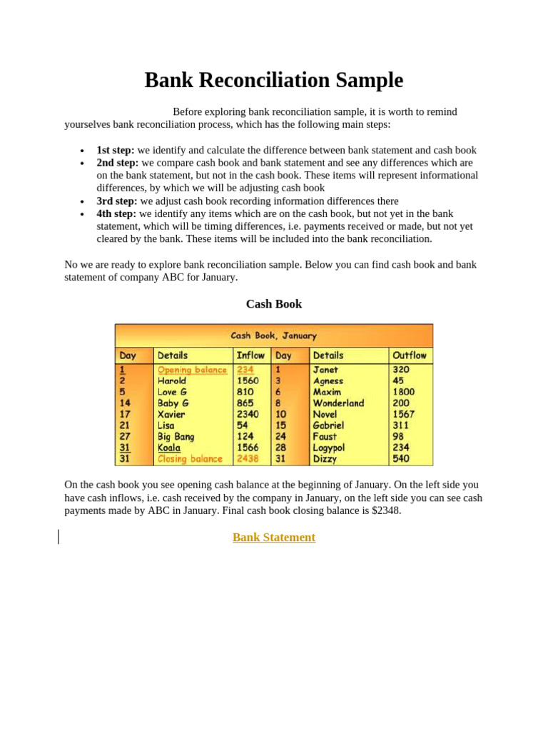 Bank Reconciliation Process Example | PDF | Banks | Payments