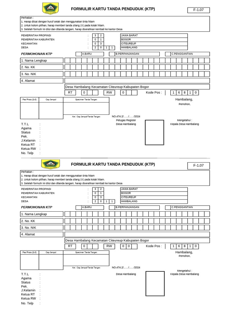 Form Ktp F.107 Hambalang | PDF