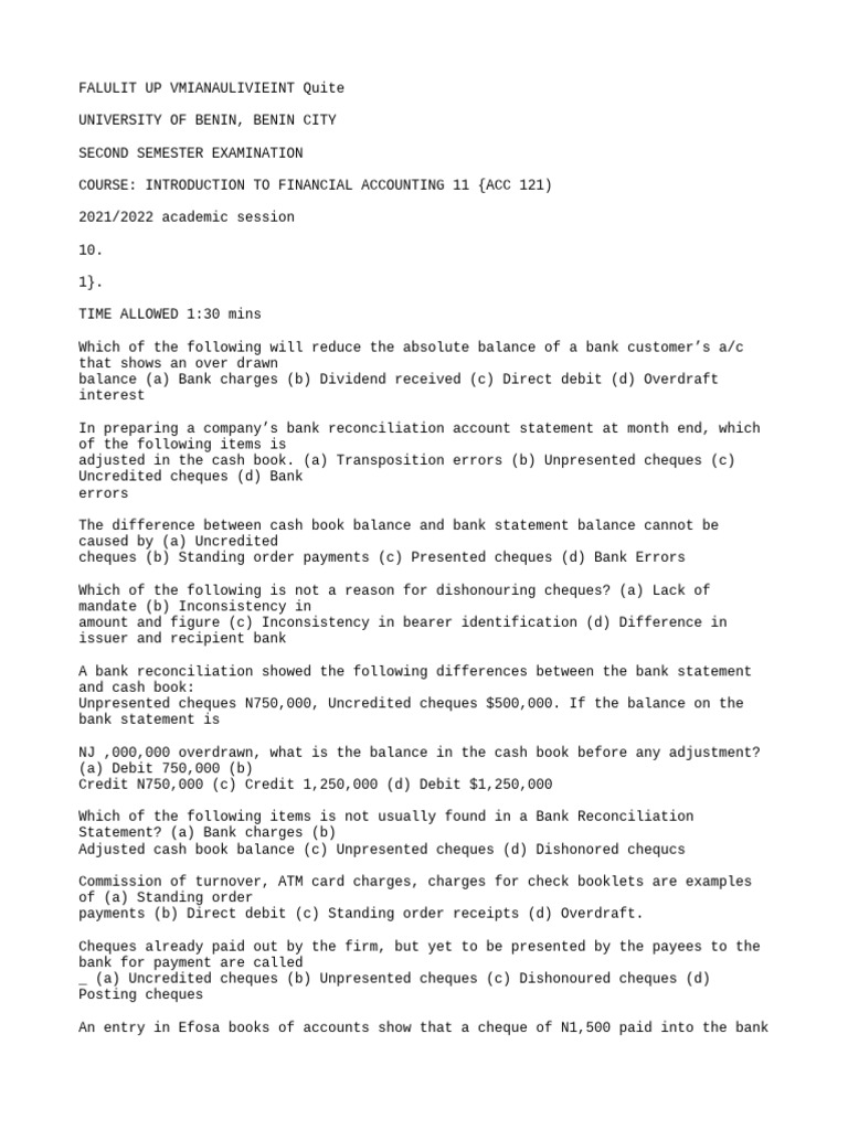 Past Questions for ACC 121 Exam | PDF | Inventory | Cost Of Goods Sold