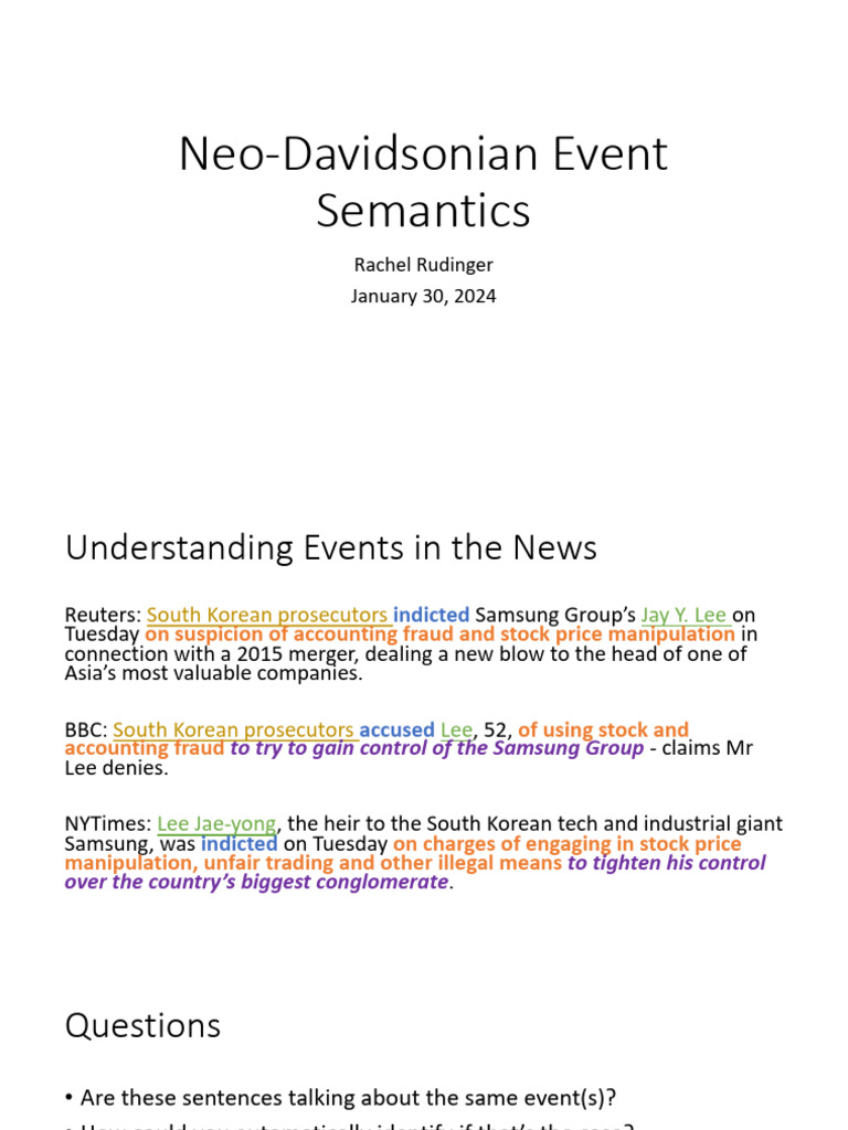 Neo-Davidsonian Event Semantics: Rachel Rudinger January 30, 2024 | PDF | Logic | Grammar