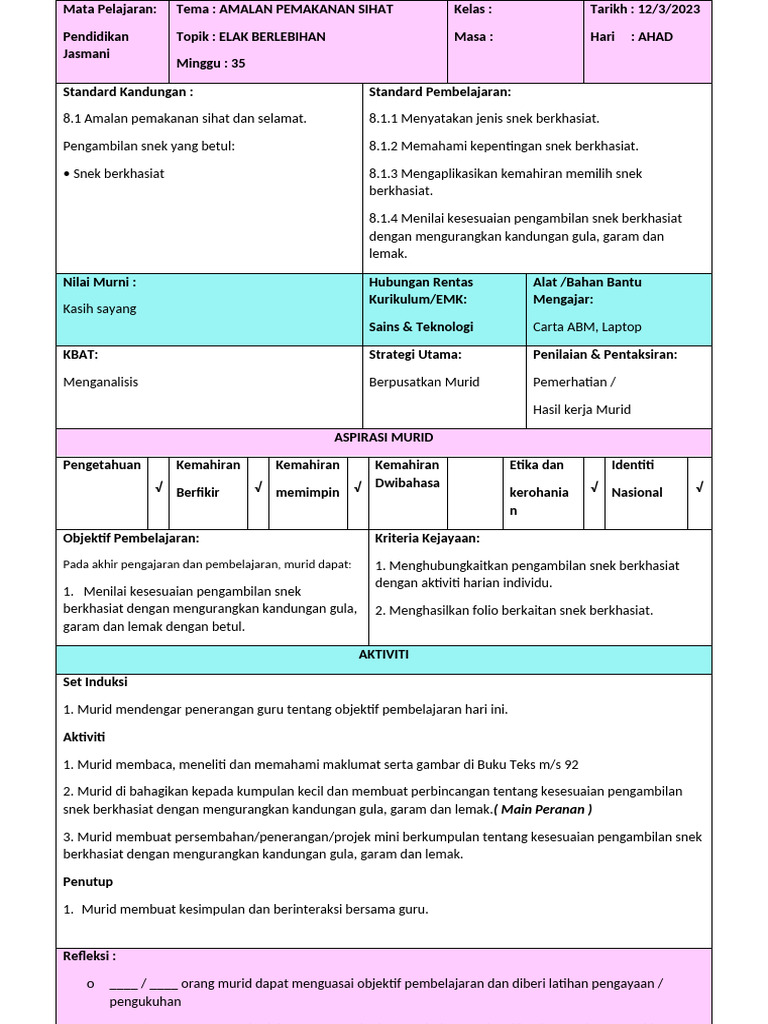 RPH PK TAHUN 3 2023 M35 at ARAS | PDF