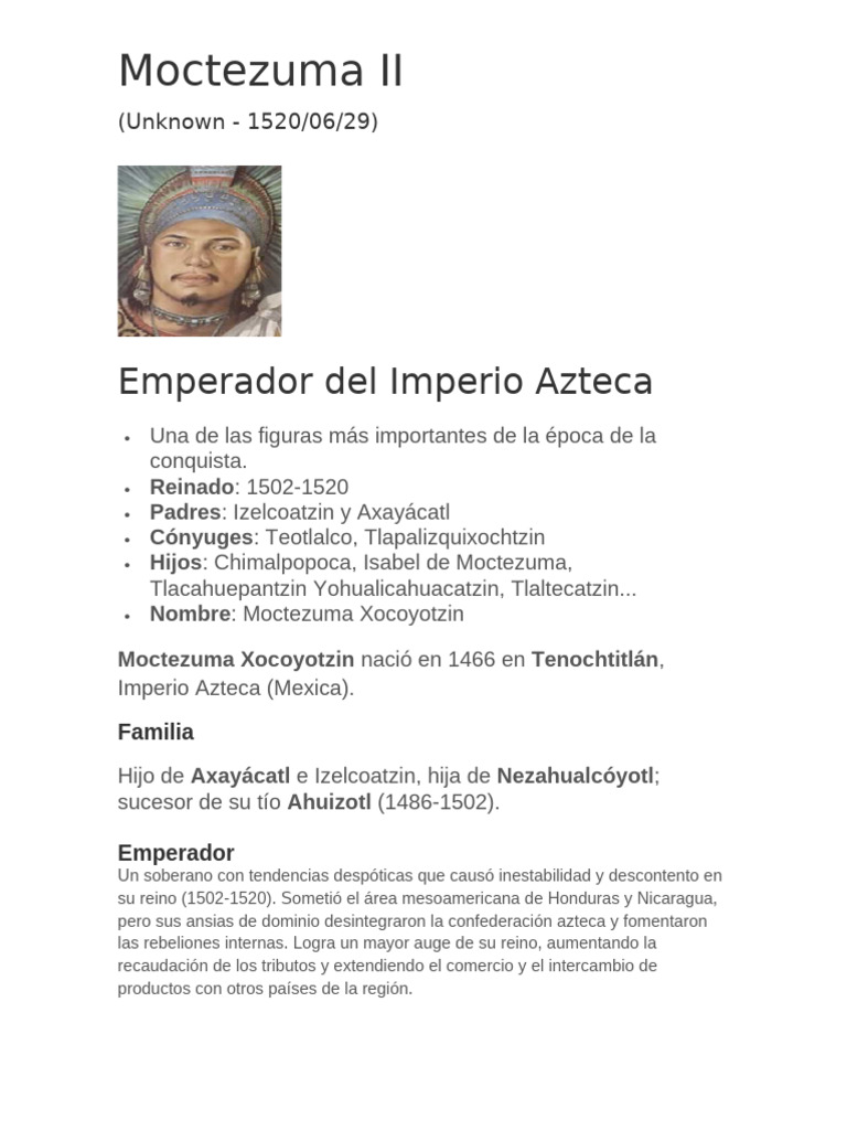 Moctezuma II | PDF | Colonización española de las Américas | Antiguas ...