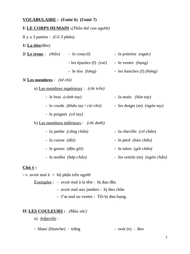 VOCABULAIRE (Unités 6-7) P3 | PDF
