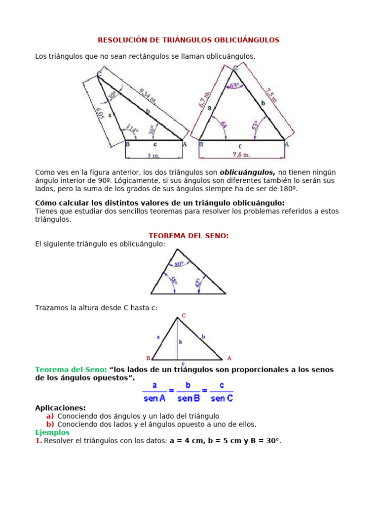 Resolución de Triángulos Oblicuangulos (No Rectángulos) 2024 | PDF | Triángulo | Agrimensura