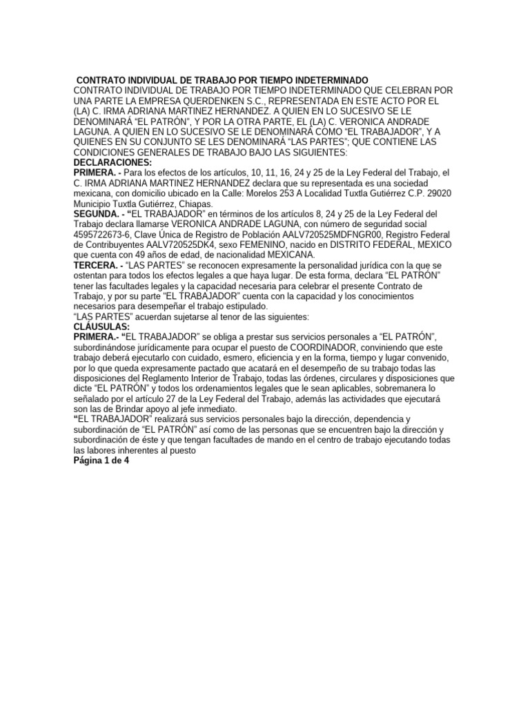 Contrato Individual de Trabajo Por Tiempo Indeterminado | PDF | Salario | Derecho laboral