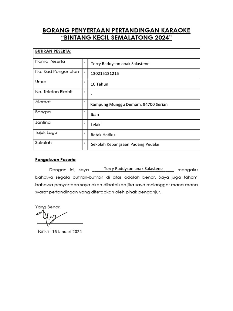 BORANG PERTANDINGAN KARAOKE (1) | PDF