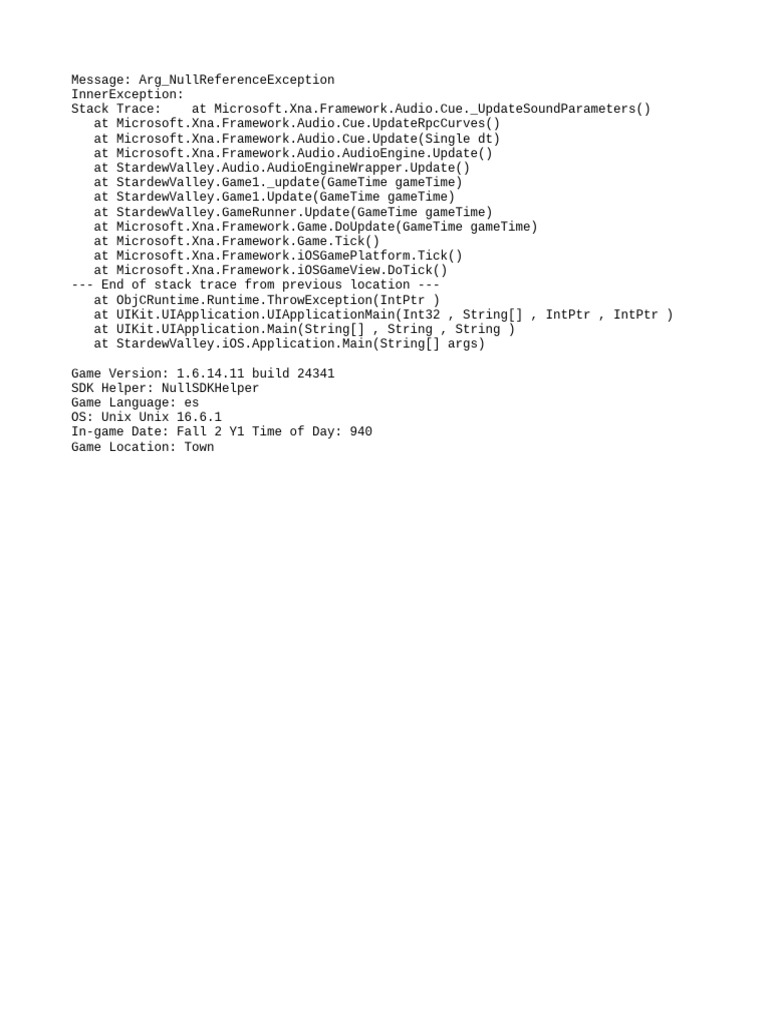 Stardew Valley NullReferenceException Error | PDF