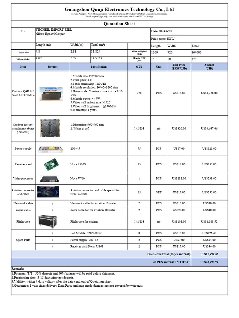 LED Video Wall Quotation Sheet | PDF | Video | Information And ...