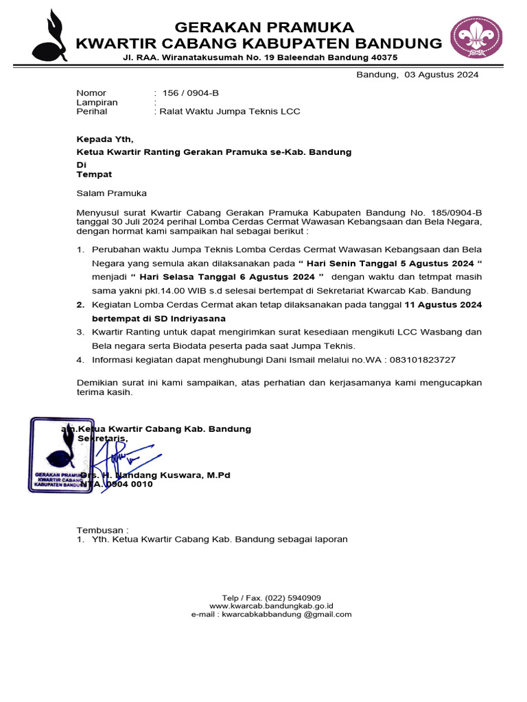 Surat Ralat Waktu Jumpa Teknis Lomba Cerdas Cermat Lcc Pdf