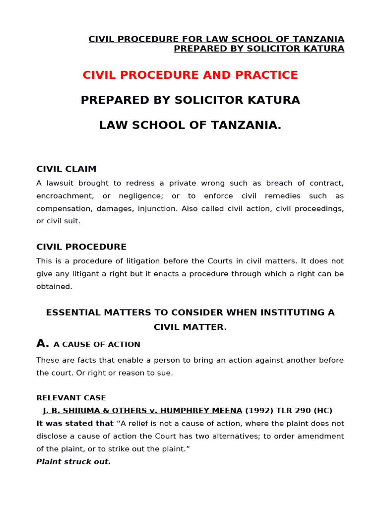 Civil Procedure Guide for Tanzania Law | PDF | Lawsuit | Judgment (Law)