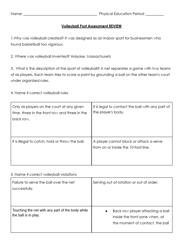 Volleyball Post Assessment REVIEW | PDF | Volleyball | Entertainment