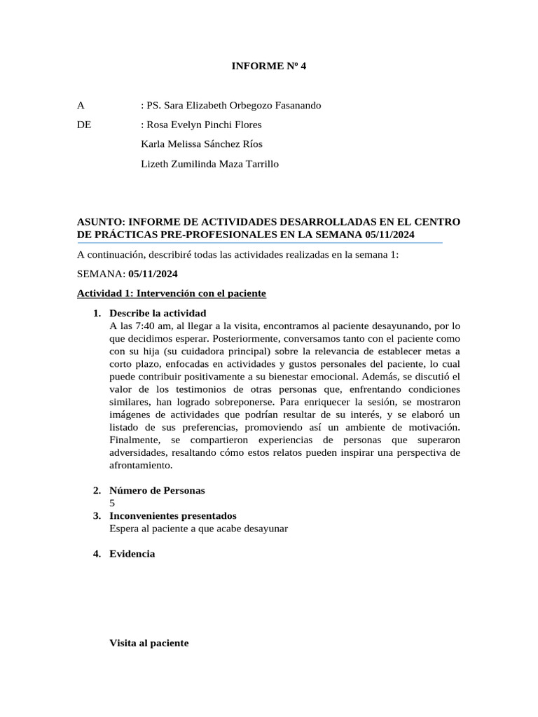 Cuarto Informe de Practicas | PDF