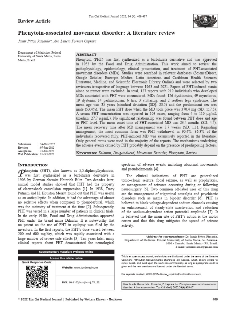 Phenytoin-Associated Movement Disorder A Literature Review | PDF ...