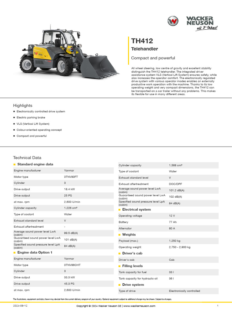 Wacker Neuson Sheet TH412 | PDF | Truck | Engines