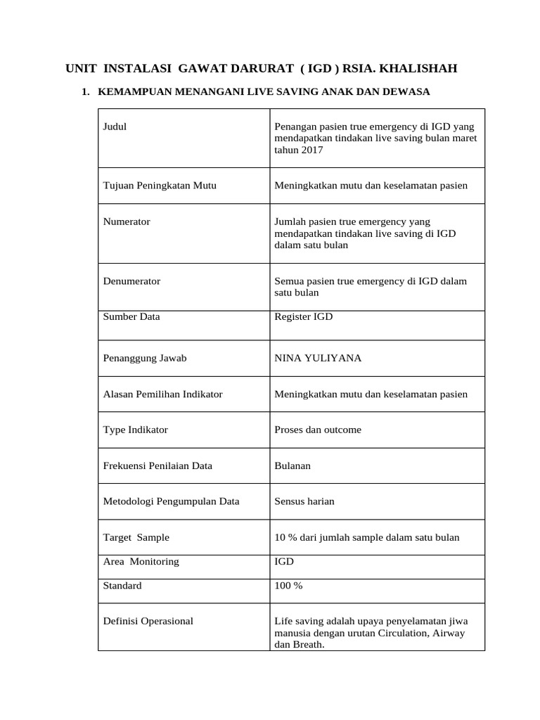Indikator Mutu Igd 1 | PDF