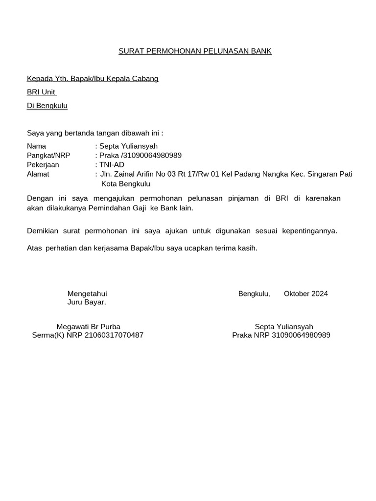 Surat Pelunasan Bank Bri New | PDF