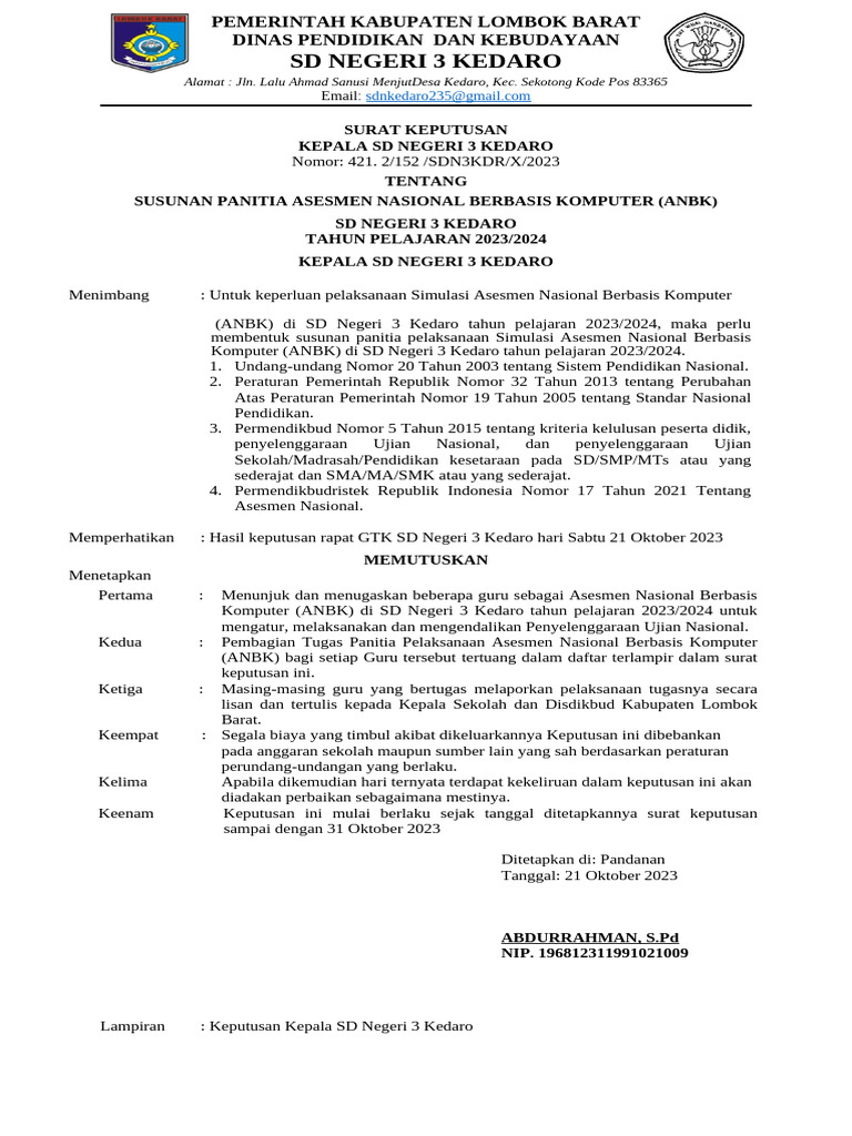 SK Panitia Anbk 2023 | PDF