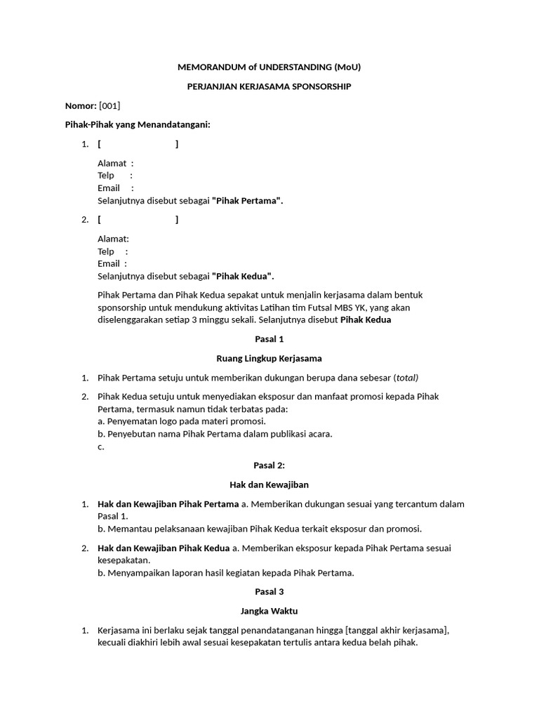 MEMORANDUM of UNDERSTANDING | PDF