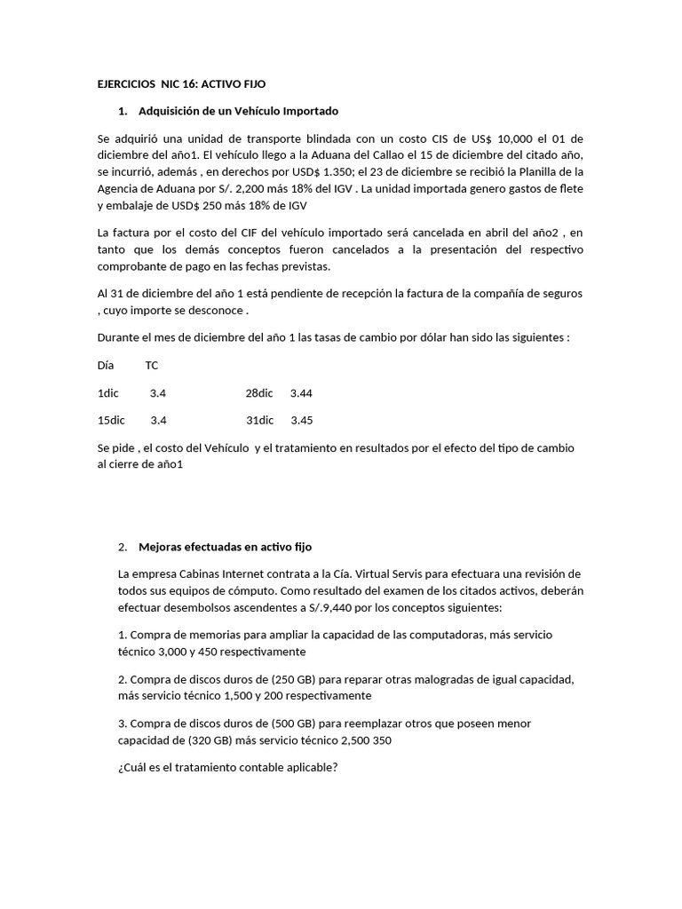 Ejercicios Nic 16 | PDF