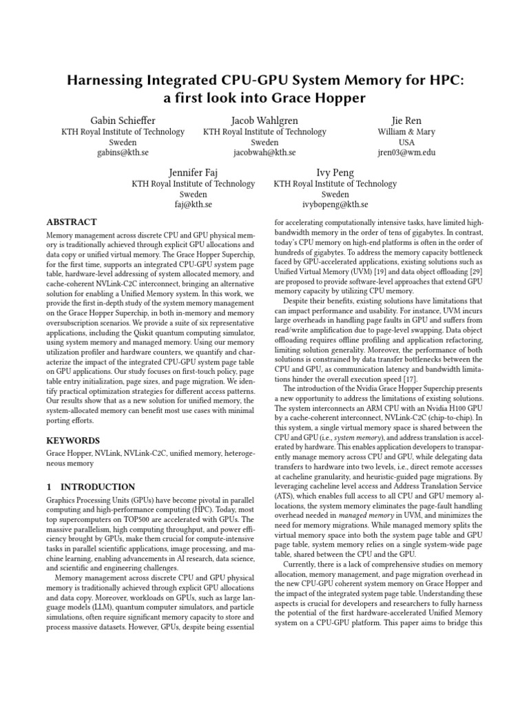 Harnessing Integrated CPU-GPU System Memory for HPC a first look into Grace Hopper | PDF ...
