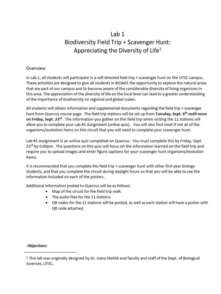 Bioa01 Lab 1 Field Trip Scavenger Hunt F2022 Pdf Adaptation 