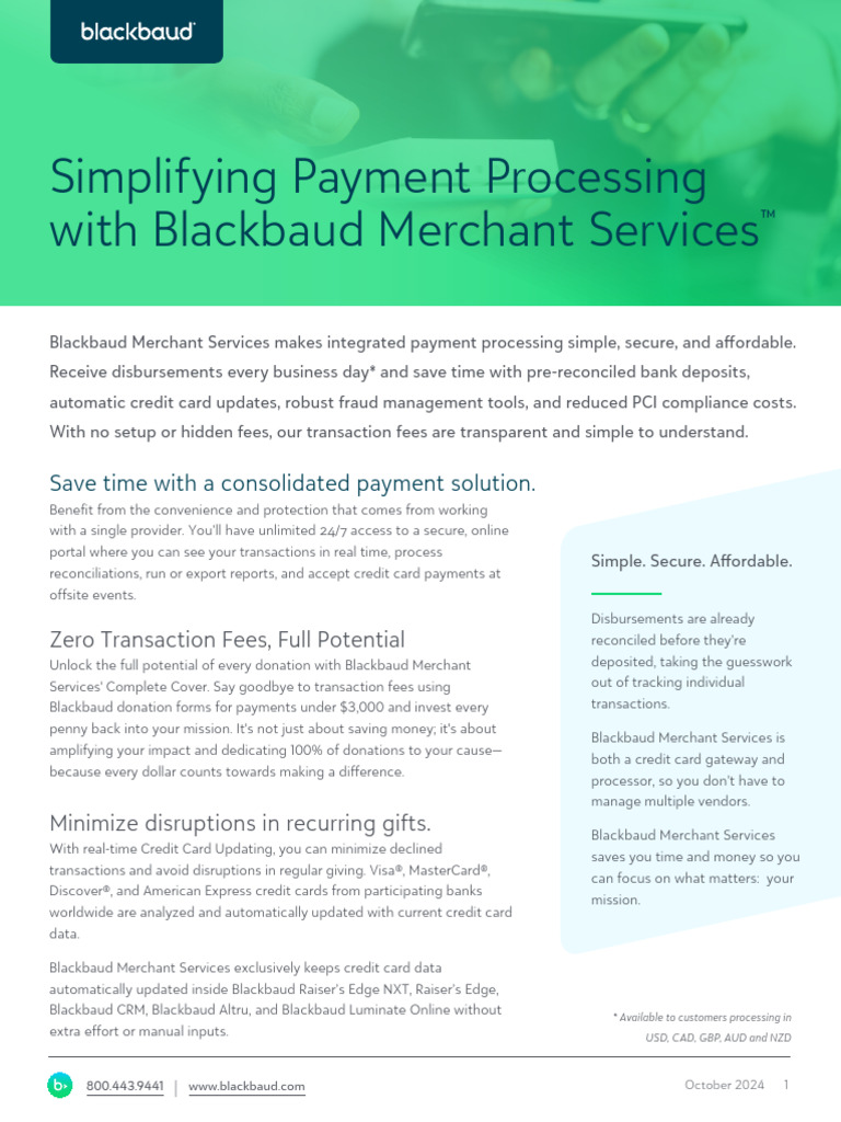 Blackbaud Merchant Services Datasheet Us | PDF | Credit Card | Payments
