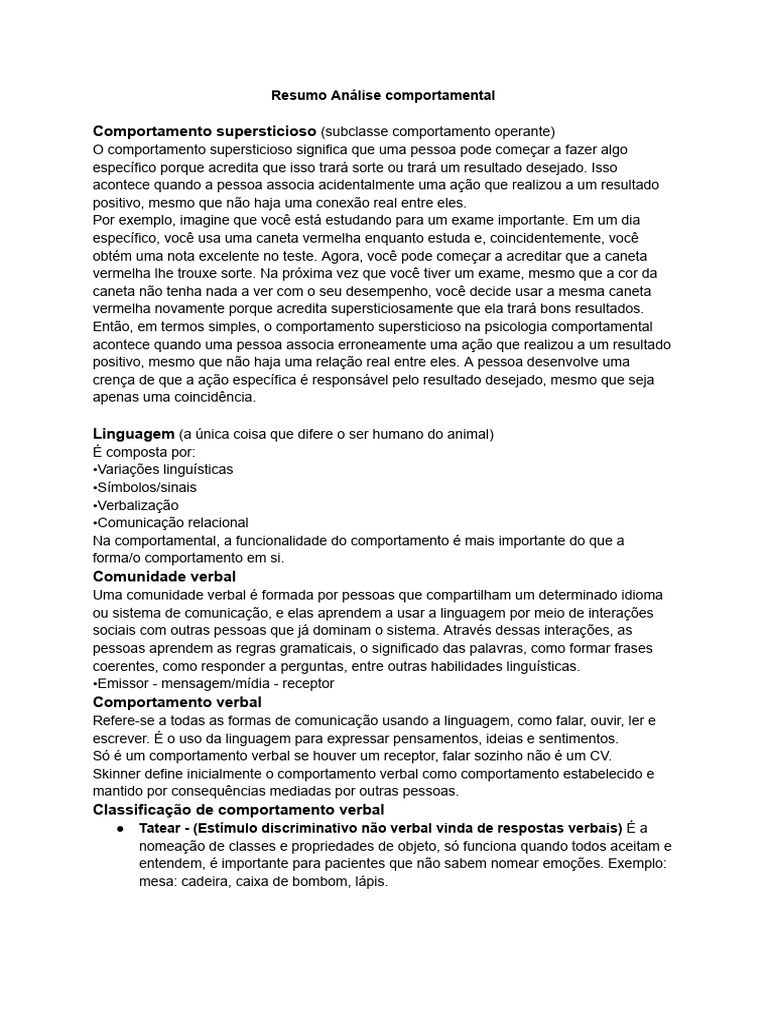Comportamento Supersticioso e Linguagem | PDF | Comportamento | Pensamento