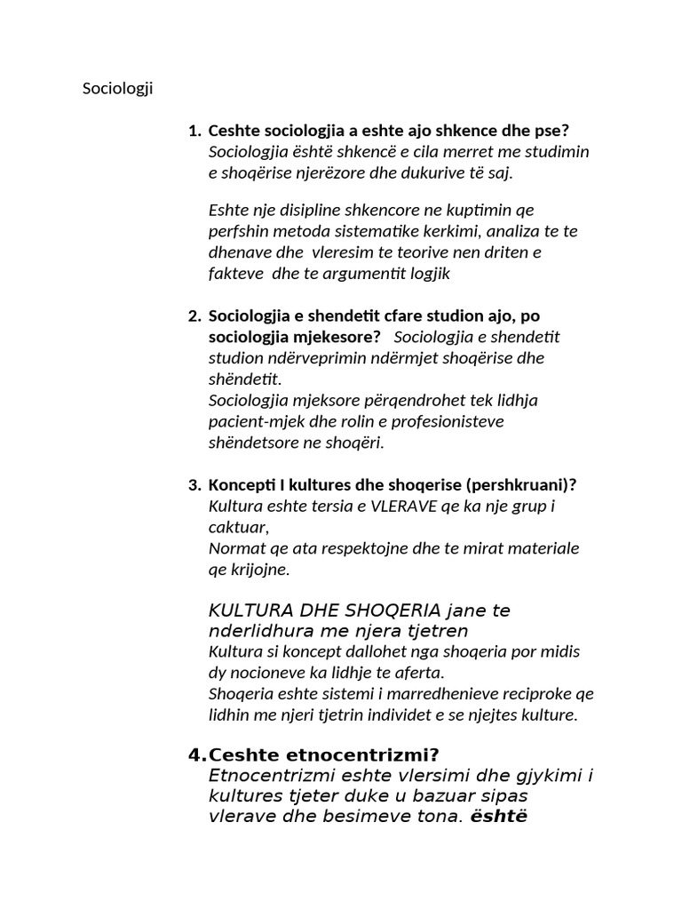 Sociologji Pyetje Pergjigjie | PDF