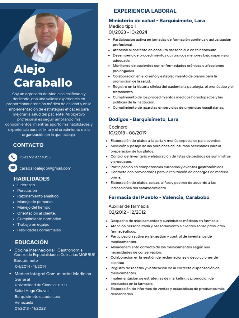 Currículum Vitae CV Alejo Benjamin | PDF | Farmacia | Farmacéutico
