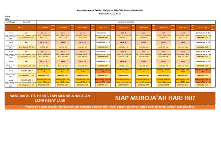 Kartu Muroja'ah SMT Ganjil Kelas XII 2 Juz | PDF