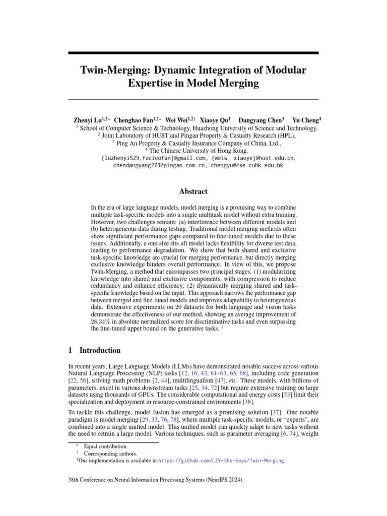 (ArXiv2406.15479v2) Twin-Merging Dynamic Integration of Modular Expertise in Model Merging | PDF ...